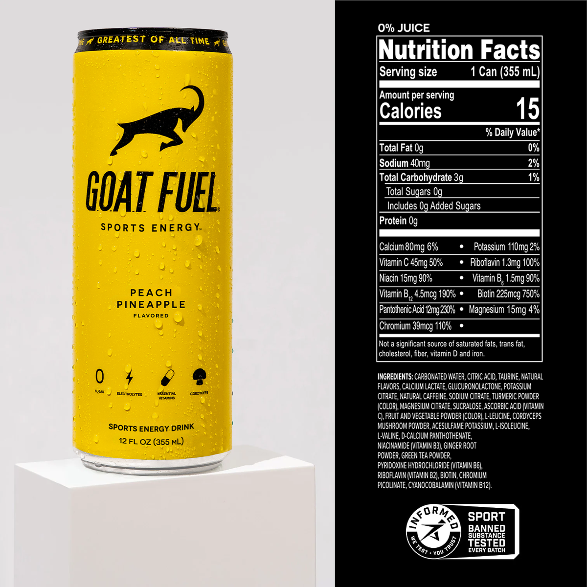 G.O.A.T. Fuel | Peach Pineapple Energy Drink - 12oz - 12 Pack