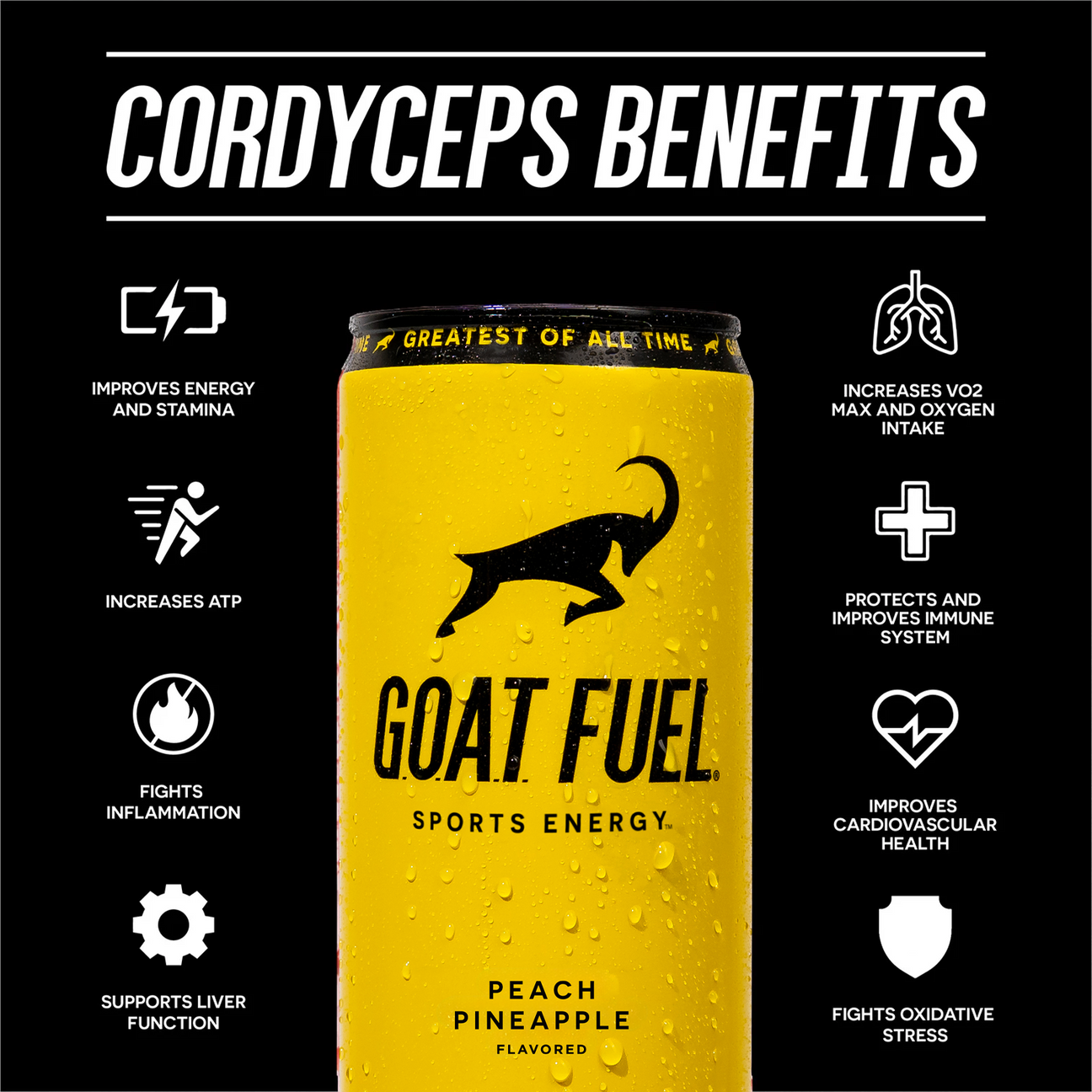 G.O.A.T. Fuel | Peach Pineapple Energy Drink - 12oz - 12 Pack